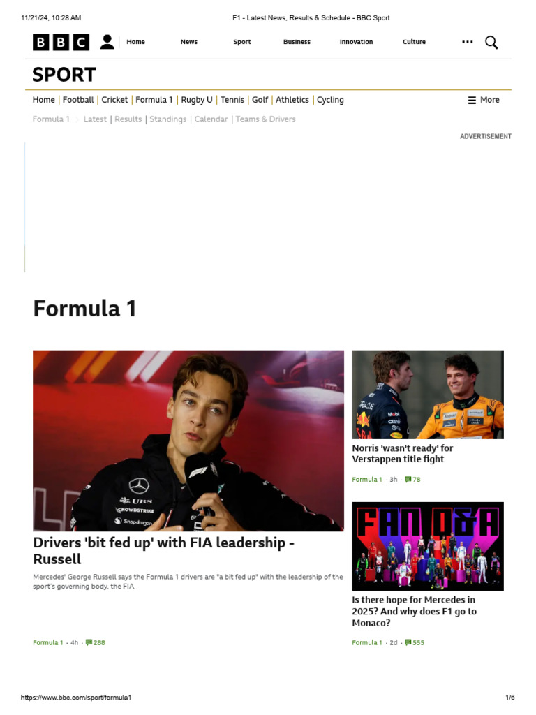F1 Latest News and Results on BBC Sport | PDF | Formula One | Auto ...