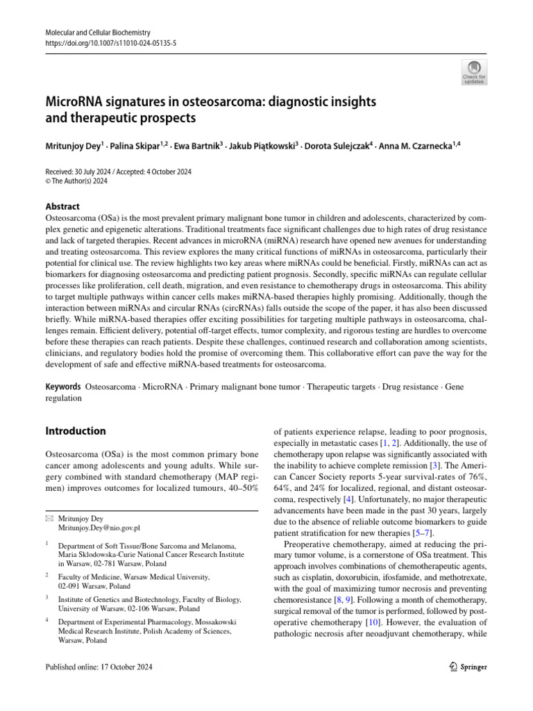 MicroRNA Signatures in Osteosarcoma: Diagnostic Insights and Therapeutic Prospects | PDF | Micro ...