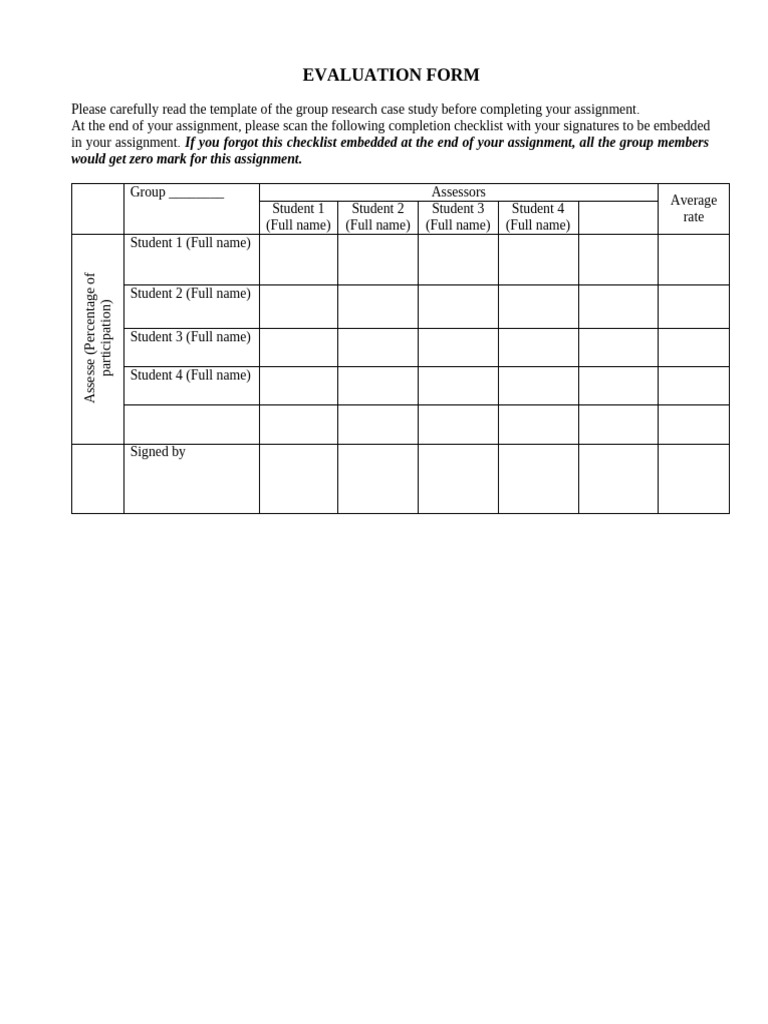 Group Evaluation Form | PDF | Career & Growth