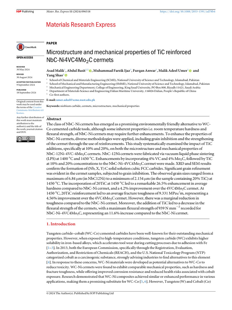 Microstructure and Mechanical Properties of TiC Re | PDF | Fracture | Sintering