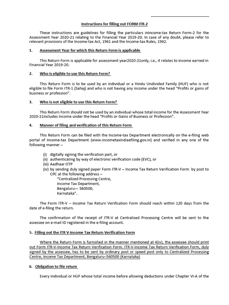 ITR-2 Filing Instructions AY 2020-21 | PDF | Capital Gains Tax ...