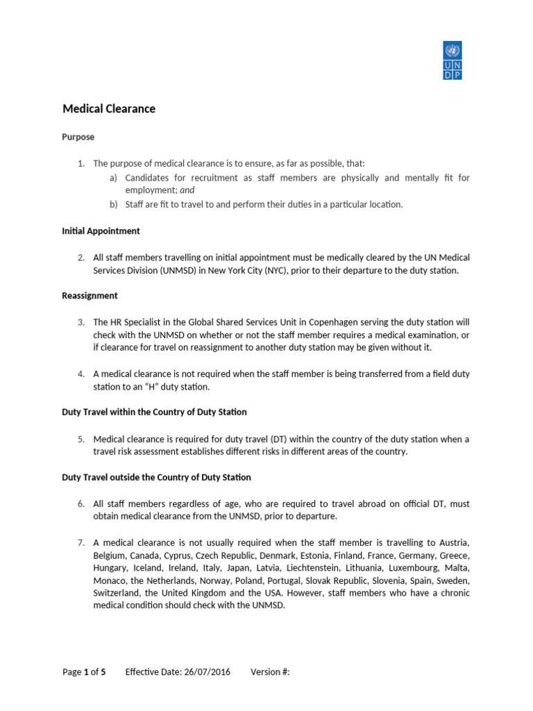 UN Medical Clearance Process Guide | PDF | United Nations ...