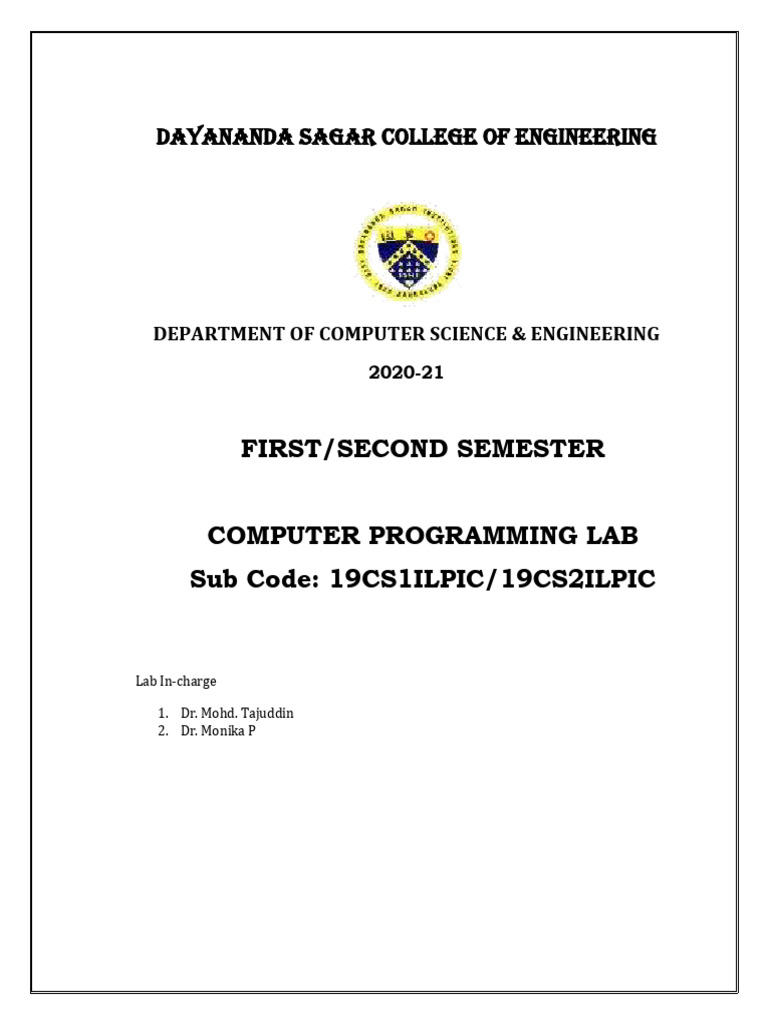 CPL Lab Manual With Cover Page Jan2021 | PDF | Computer Program | Programming