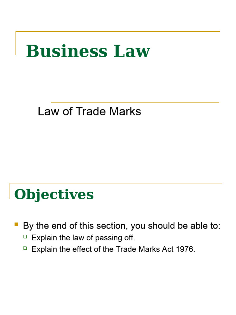 Law of Trade Marks | PDF | Trademark | Civil Law (Common Law)