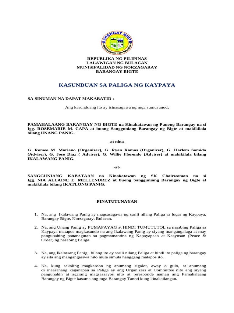Kasunduan Sa Paliga NG Kaypaya | PDF