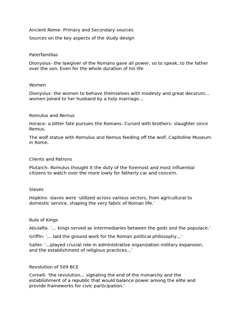 Ancient Rome Primary and Secondary Sources | PDF | Roman Republic ...