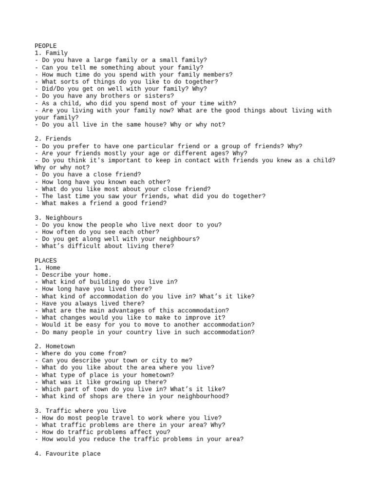 IELTS Speaking Part 1 Questions | PDF