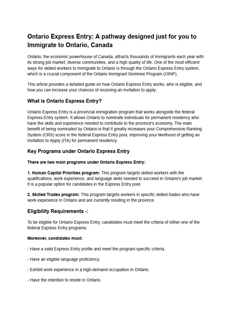 Ontario Express Entry Sarah Sidd. | PDF | Business