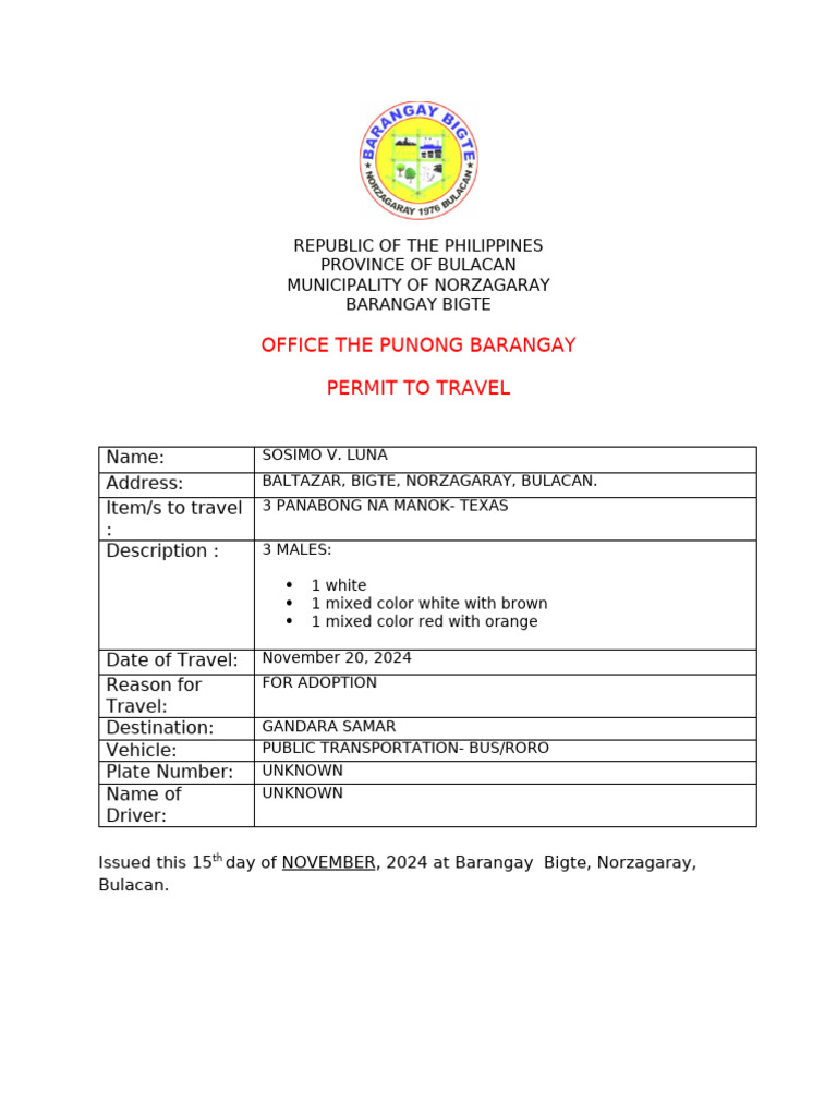 Permit To Travel | PDF