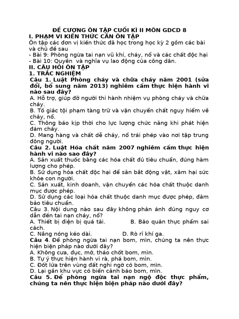 ĐỀ CƯƠNG ÔN TẬP CUỐI KÌ II MÔN GDCD 8 | PDF