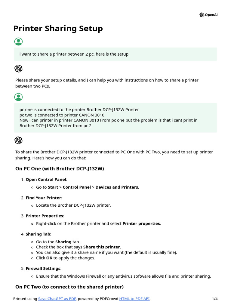 Printer Sharing Setup | PDF | Printer (Computing) | Personal Computers