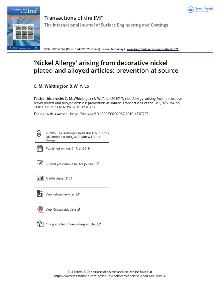 Preventing Nickel Allergy in Plated Articles | PDF | Nickel | Allergy