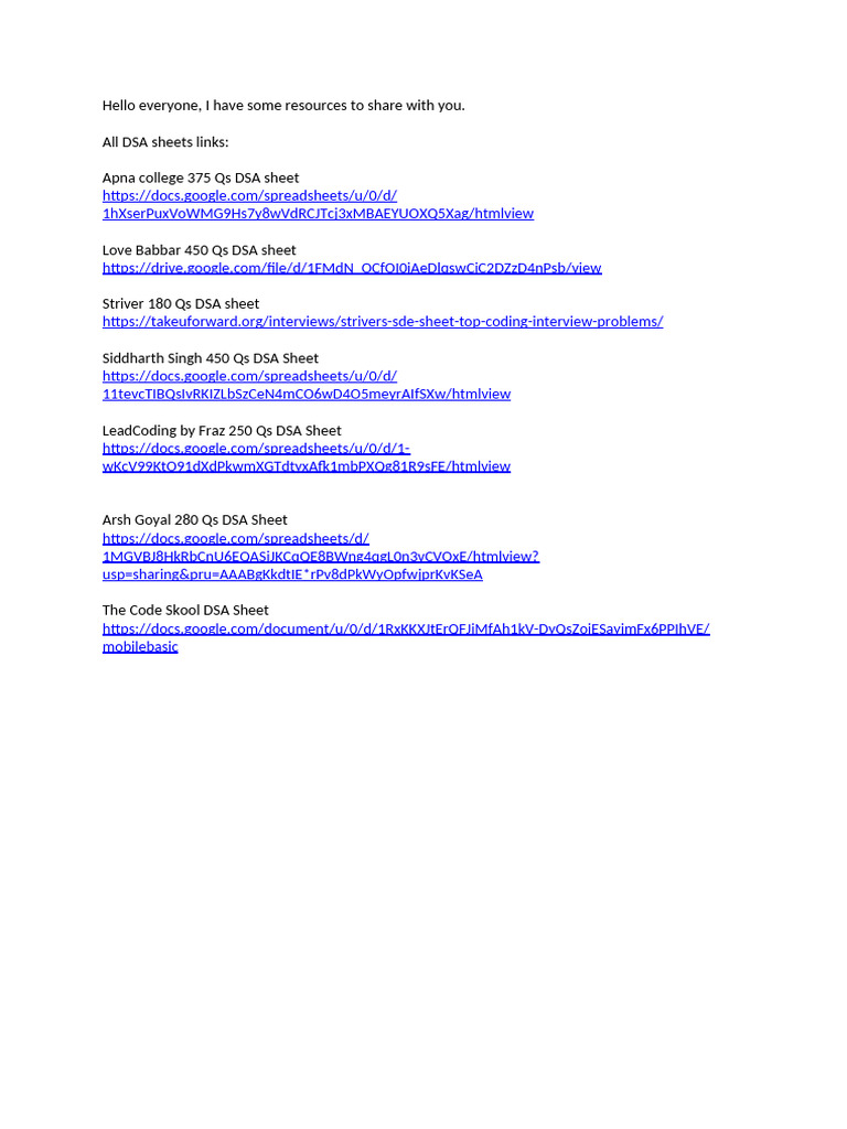All Dsa Sheets | PDF