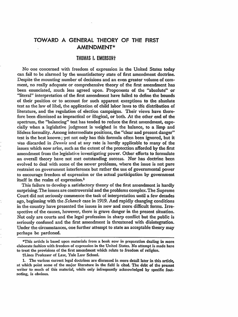 Toward A General Theory of The First Amendment | PDF | First Amendment ...