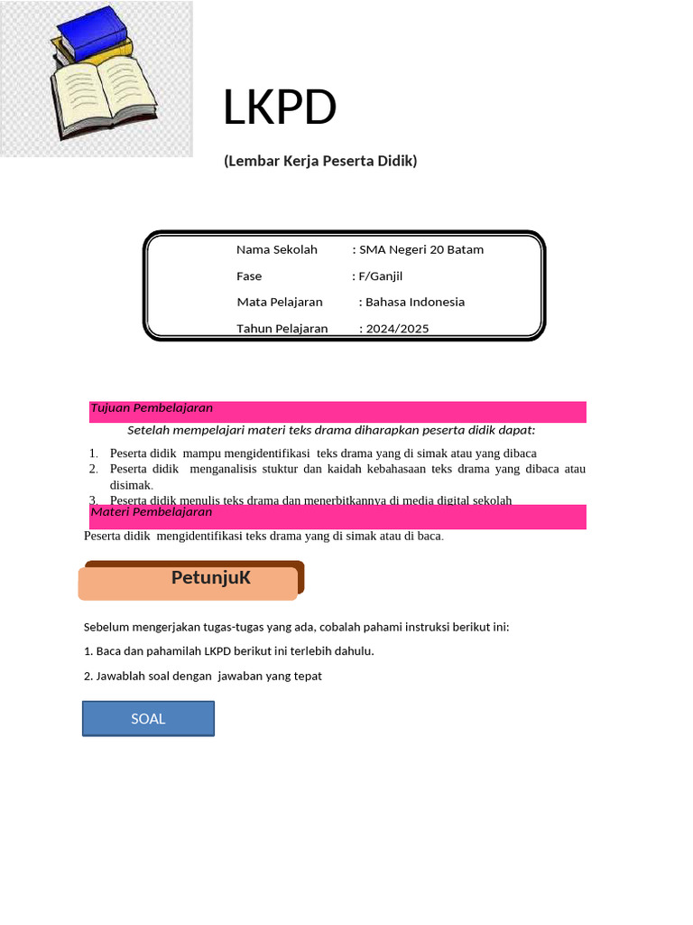 LKPD 1 DRAMA BARU, Fix Baru 2 | PDF