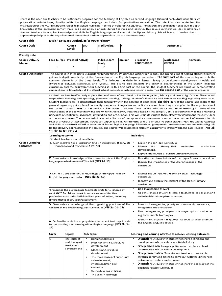 English Language Curriculum for Upper Primary | PDF | Curriculum ...