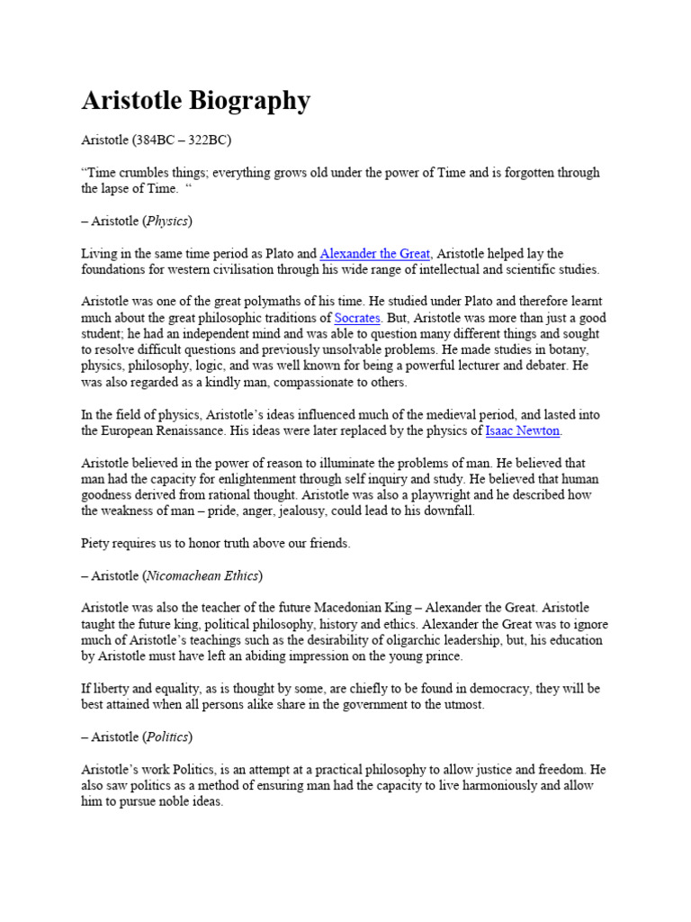 Aristotle Biography | PDF | Aristotle | Plato