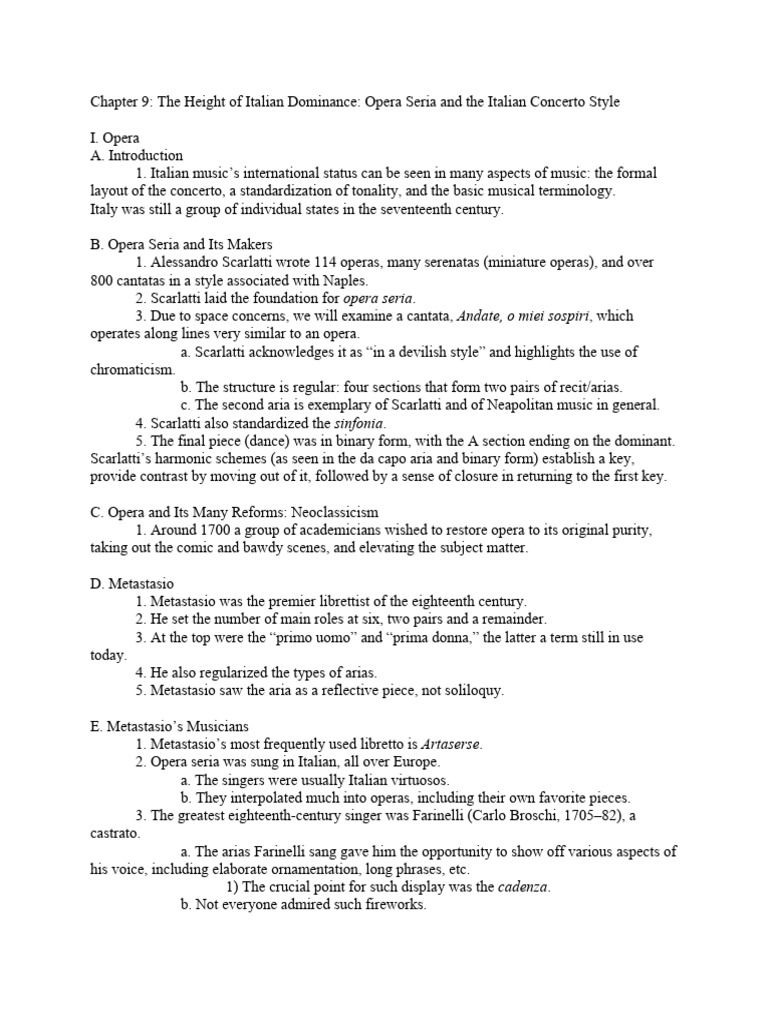 Hight of Opera Seria and Italian Concerto Style | PDF | Opera | Aria