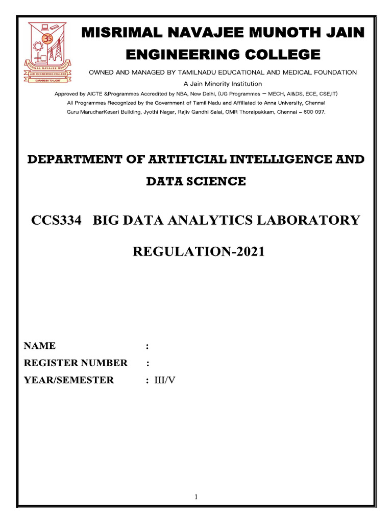 CCS334 BDA Lab Manual Final | PDF