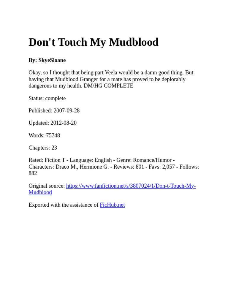 Don T Touch My Mudblood by SkyeSloane-8PpSyDT4 | PDF | Harry Potter ...