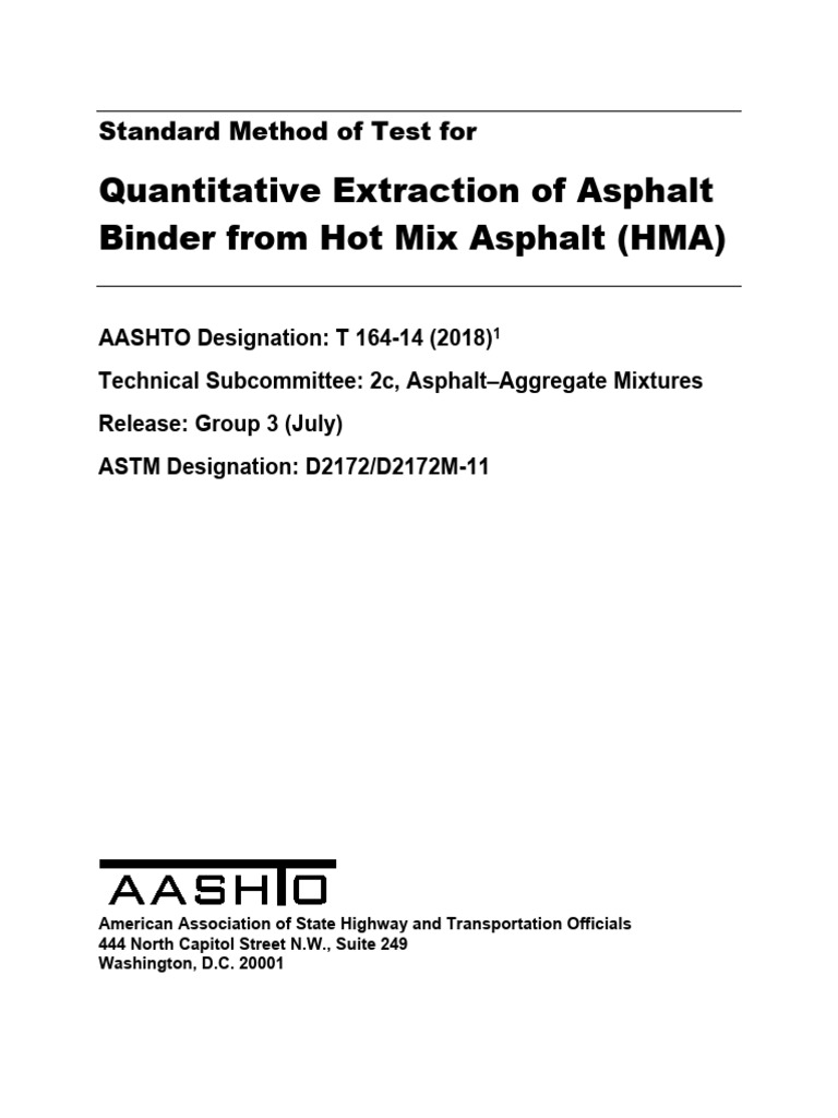 AASHTO T 164-14 (2018) | PDF | Road Surface | Materials