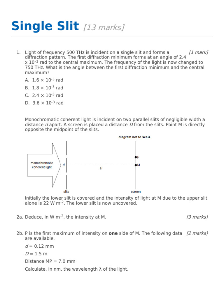 Single_Slit_Qns | PDF | Diffraction | Physical Chemistry