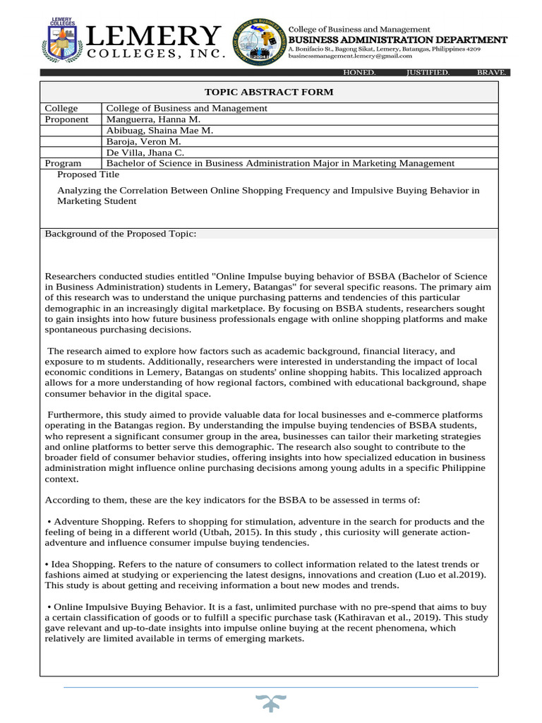 Research Topic Proposal Form 1 | PDF | Consumer Behaviour | Survey ...