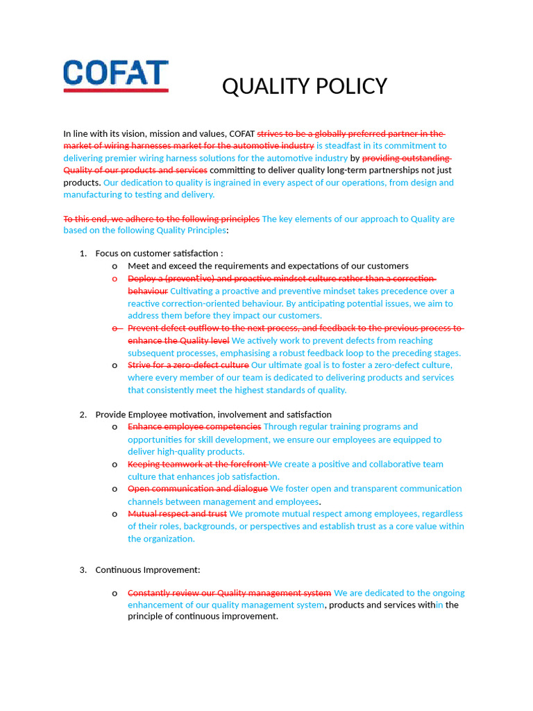 QUALITY POLICY draft | PDF | Quality Management | Quality Management System