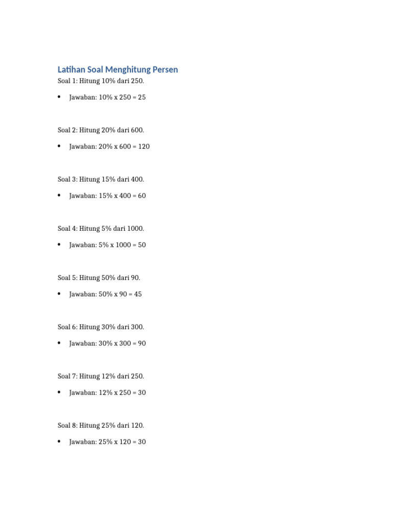 Latihan Soal Menghitung Persen | PDF