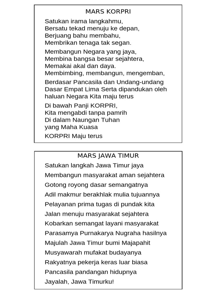 Lirik Mars Korpri Dan Jawa Timur | PDF