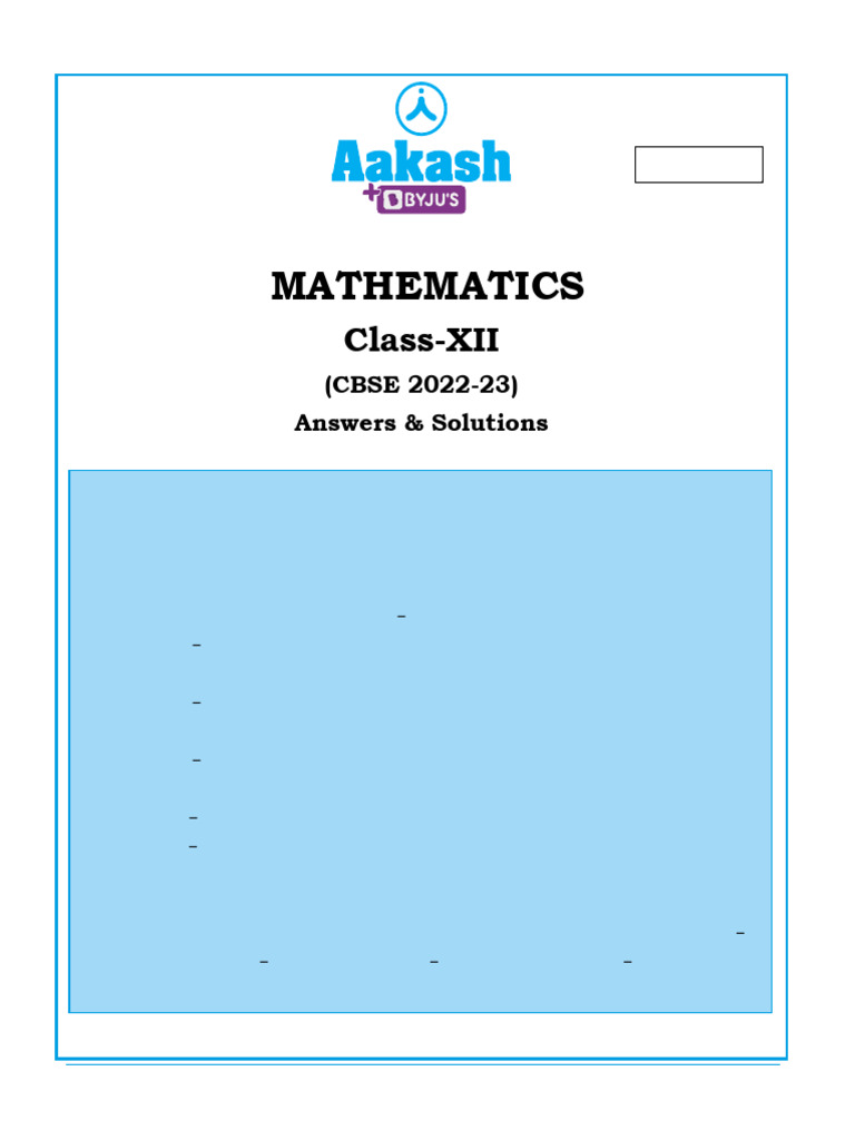 Ans & Sol - Mathematics (Class XII) - 11-03-2023 | PDF | Area | Mathematics