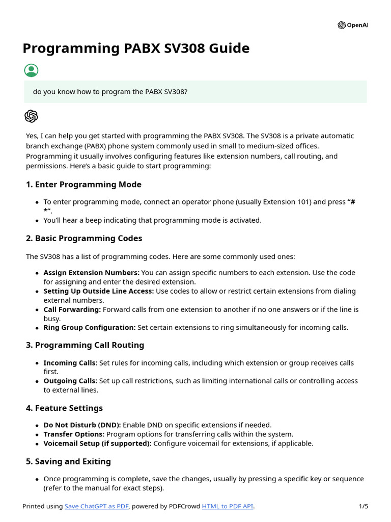 Programming PABX SV308 Guide | PDF | Voicemail | Software