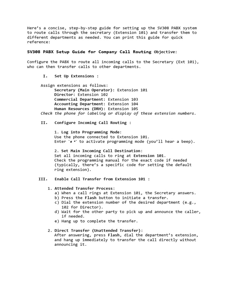 Programming PABX SV308 Guide - Shorten | PDF | Telephony | Telecommunications