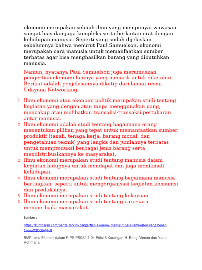 Definisi Ekonomi Menurut Paul Samuelson | PDF | Pengelolaan Keuangan ...