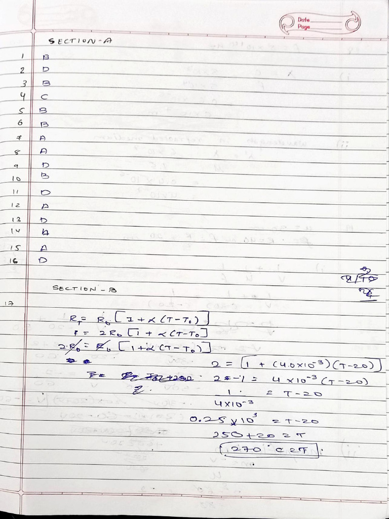 Answer Key For Physics Sample Paper | PDF