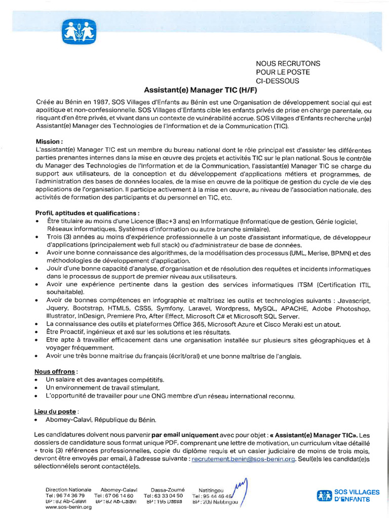 BJ - Offre D'emploi Assistant.e TIC 2024 | PDF