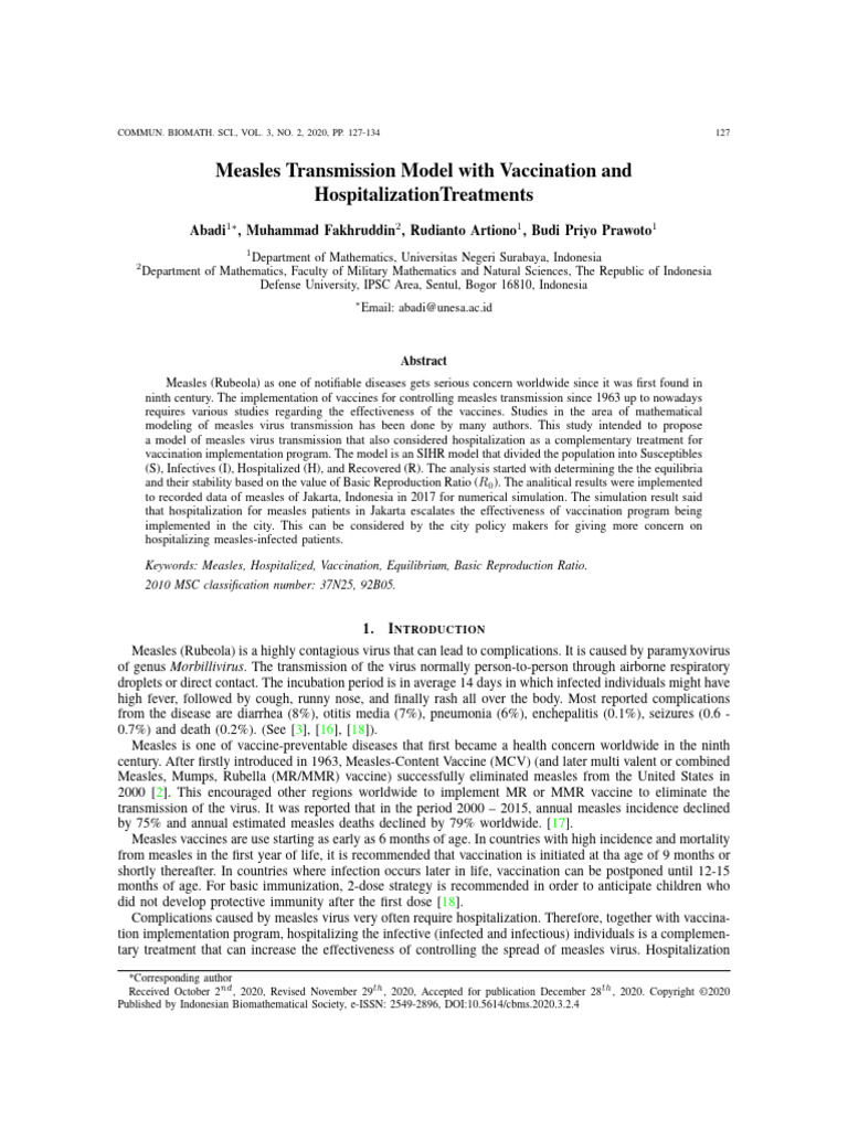Measles Transmission Model With Vaccinat | PDF | Measles | Medicine
