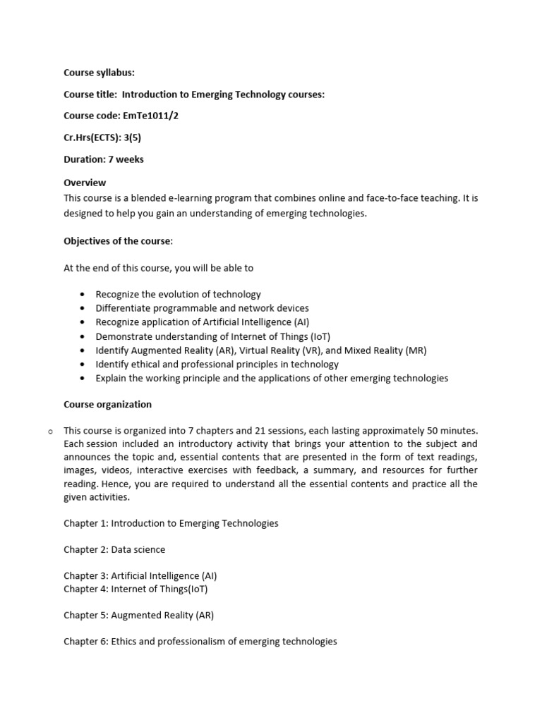 Asset-V1 e-SHE+EX101+Q1+type@asset+block@Course Syllabus EmTe 1 | PDF ...