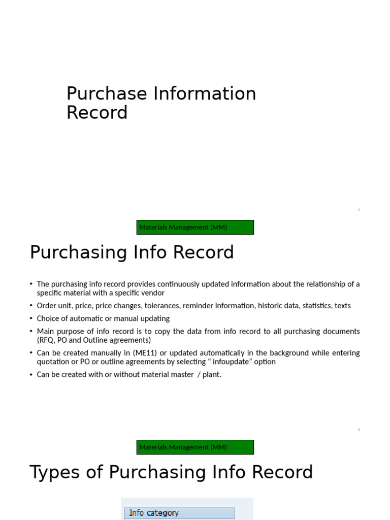 SAP Purchasing Info Record Overview | PDF | Computing | Business