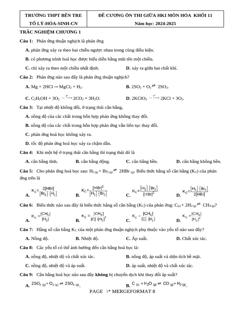 24 - 25. Đề Cương Hóa 11 - GHKI | PDF
