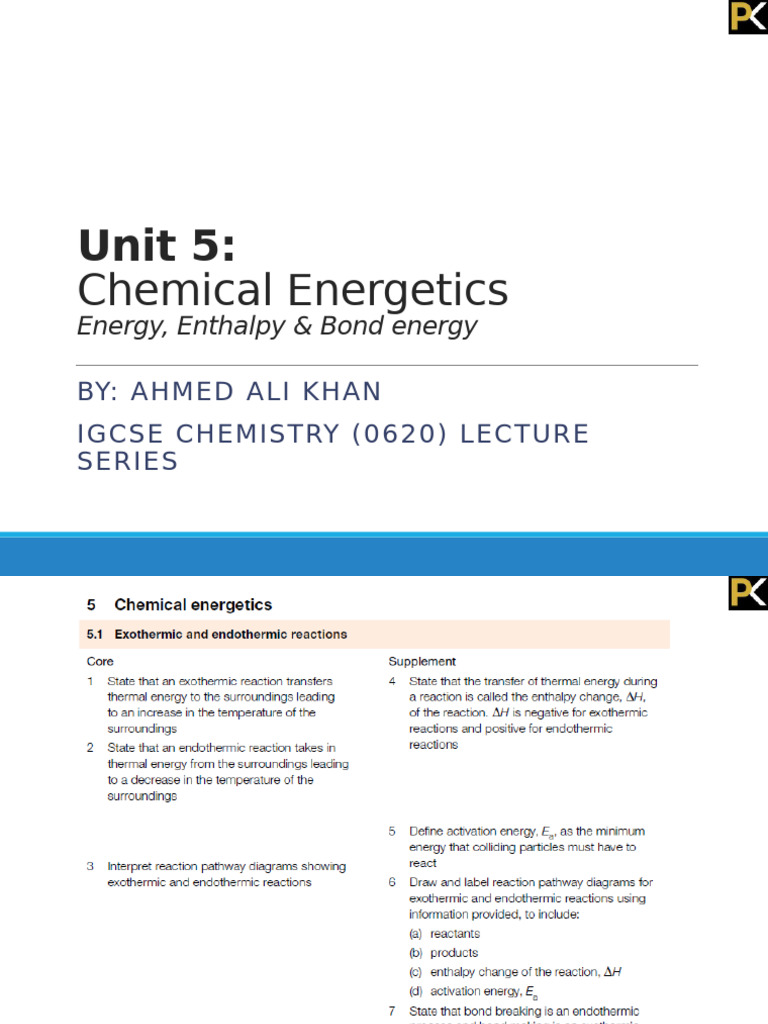 IGCSE Chemistry: Chemical Energetics | PDF | Enthalpy | Chemical Reactions