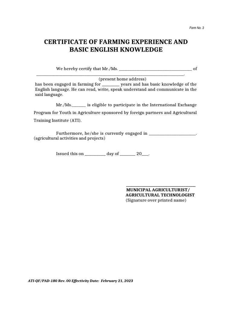 Farming Experience Certificate Template | PDF