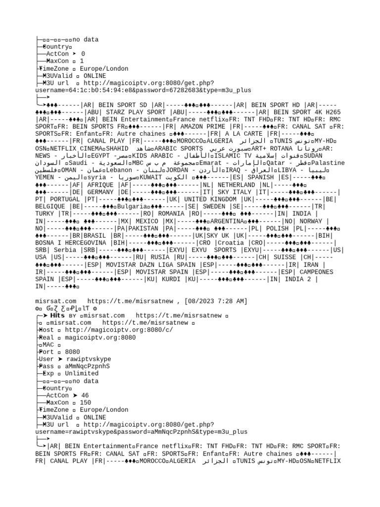 Codes Xtream IPTV - 2023 VIP Premium Date 8-2023 Group - 22 | PDF