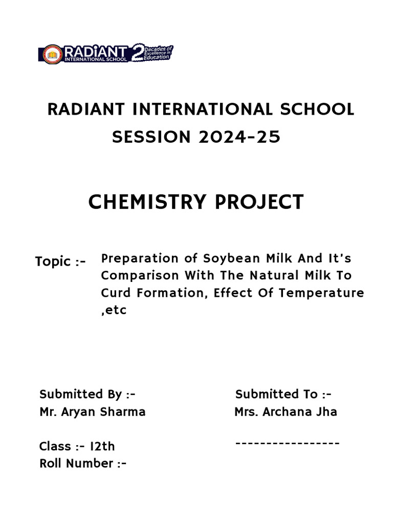 Project Work (Chemistry) | PDF | Milk | Soy Milk