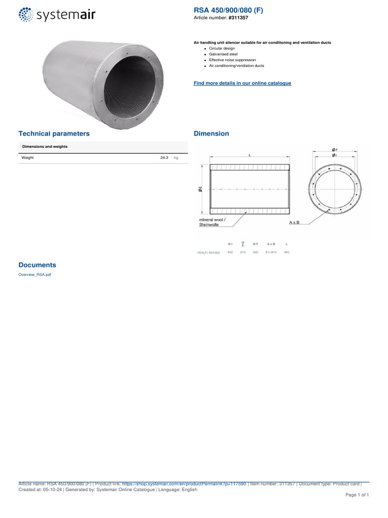 Systemair RSA 450 - 900 - 080 (F) | PDF