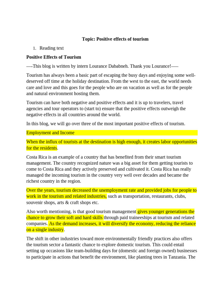 Positive Effects of Tourism Explained | PDF | Tourism | Infrastructure