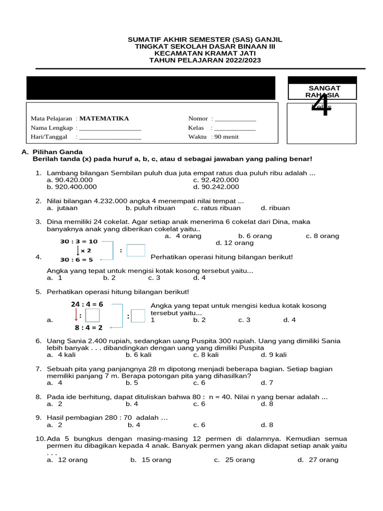 Soal Sas Matematika Kelas 4 | PDF