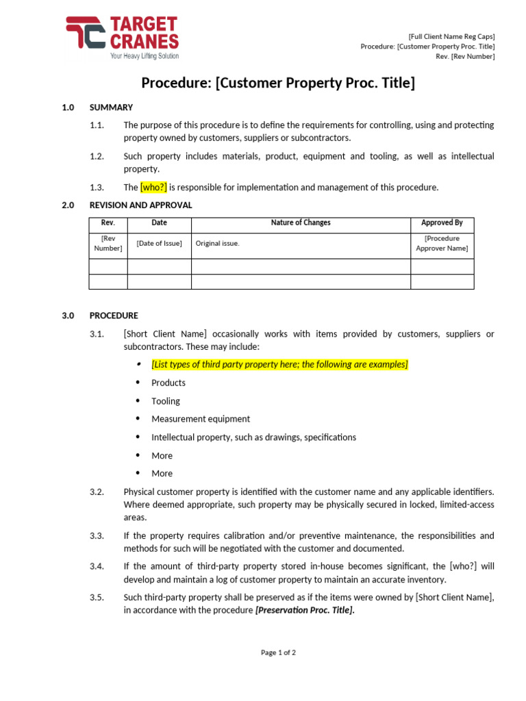 Customer Property Procedure | PDF | Customer | Property