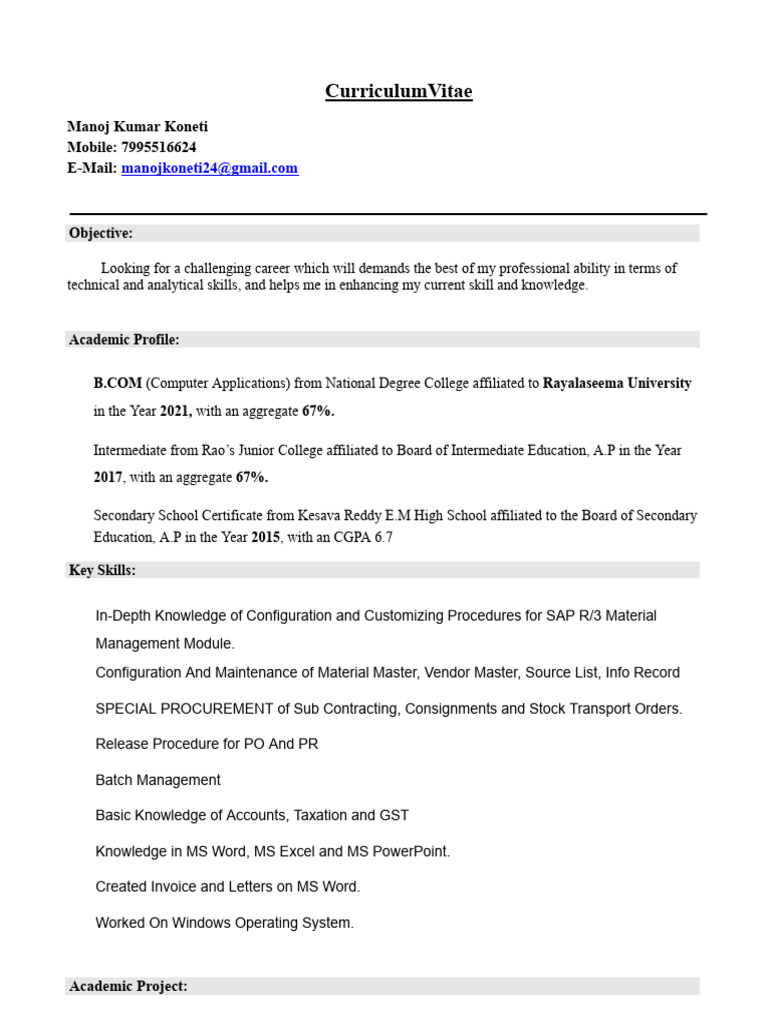Manojkumar_CV-1-2 (1) | PDF | E Commerce | Knowledge