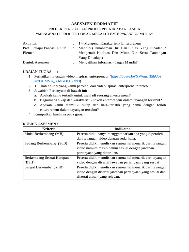 Asesmen Formatif Aktivitas 1 | PDF